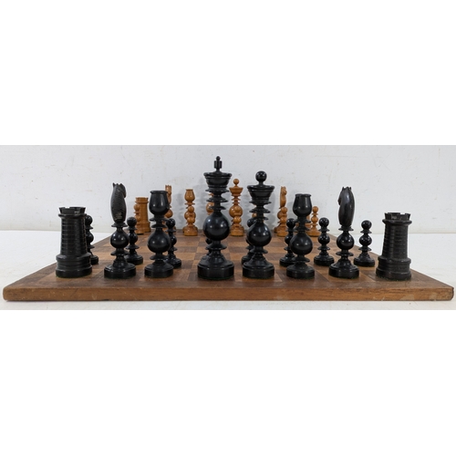 Victorian Wooden Chess Set with Board and Box A 19th century turned ...