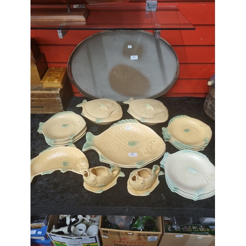 Selection of shorter and sons fish service set with tureens and plates