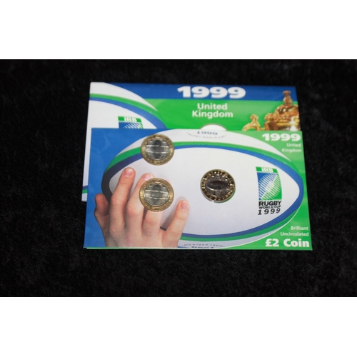 1999 United Kingdom brilliant uncirculated £2 coin rugby and 2 x ...