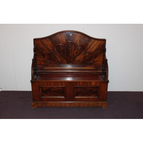 1 x victorian mahogany high back hall bench with storage