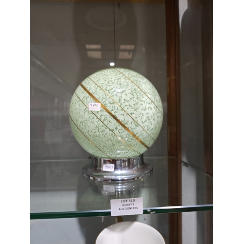 1 X ART DECO GREEN GLASS LIGHT SHADE WITH GILT DECORATION