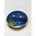 Vintage Stratton Compact with Blue Enamel Decoration featuring Ducks.