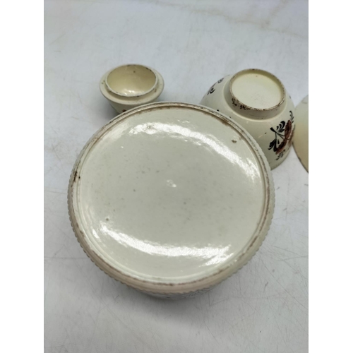 18th Century Century Hand painted Creamware 12cm Tea Caddy, Tea Bowl ...