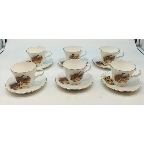 John Sinclair Bone China 'Pheasant' Cups and Saucers (6).
