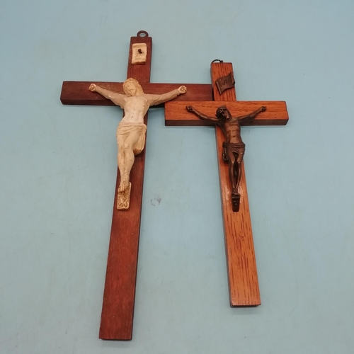 Old Wooden Crucifixes (2). Poor Restoration to Christ on One.