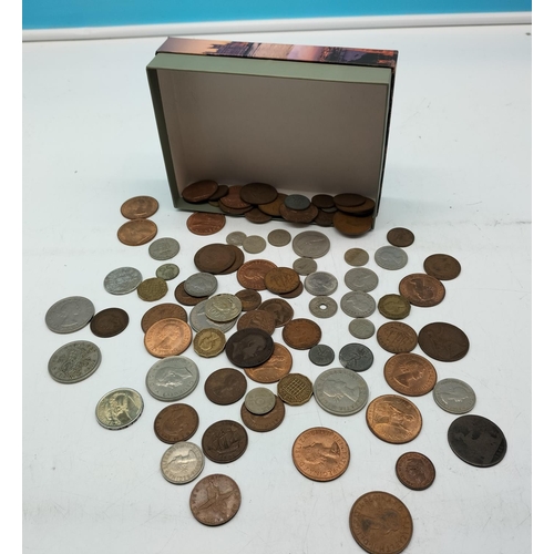 Small Box of Mixed Coins mostly English and Notes..