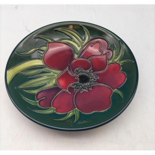 Moorcroft 12cm Pin Dish in the 'Red Anemone on Green Ground' Pattern 2003.