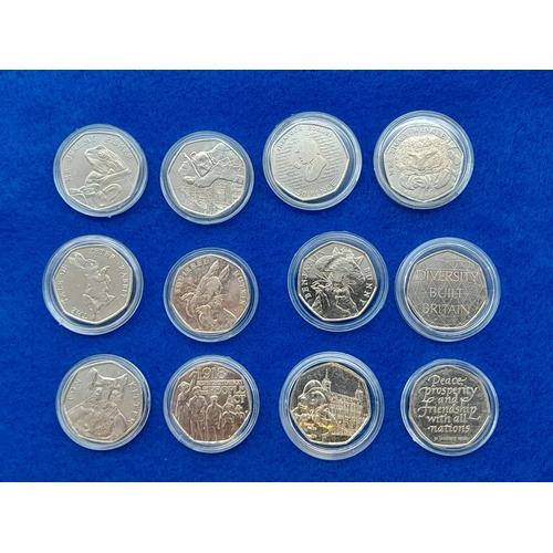 Royal Mint Coin Box with Collection of Mixed 50p Coins to include Peter ...