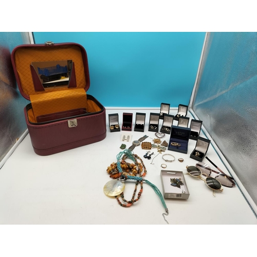 Vanity Case With Key Containing Mixed Jewellery to include Some Silver.