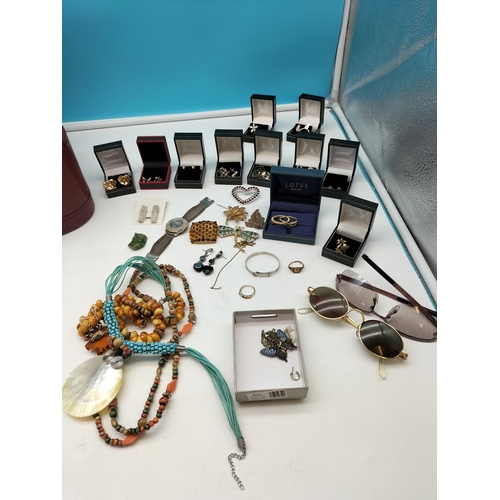 Vanity Case With Key Containing Mixed Jewellery to include Some Silver.