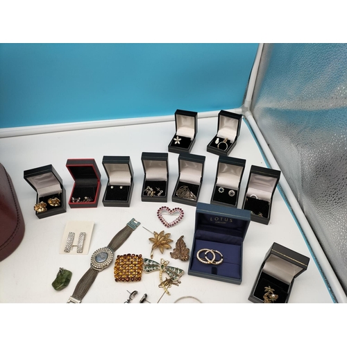 Vanity Case With Key Containing Mixed Jewellery to include Some Silver.