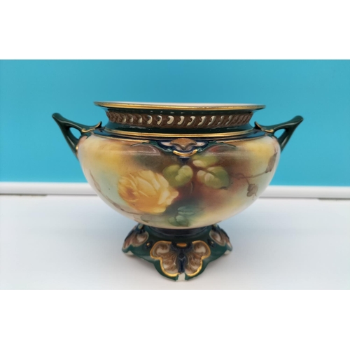 Royal Worcester Hand Painted Twin Handled Pierced Rim Small Rose Bowl ...