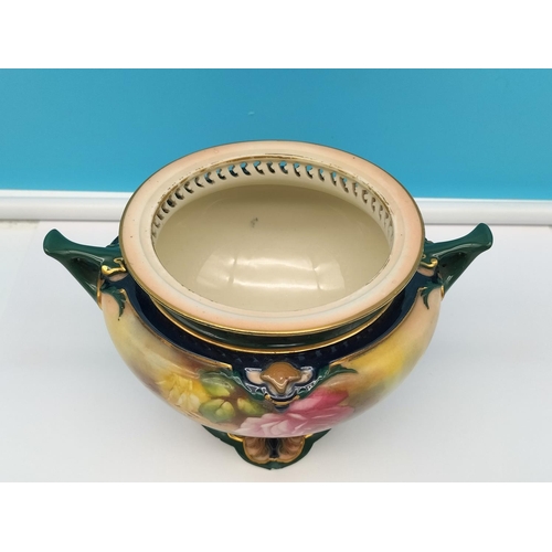 Royal Worcester Hand Painted Twin Handled Pierced Rim Small Rose Bowl ...