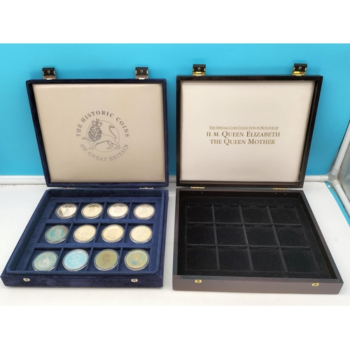 2 x Coin Boxes, One with 12 Coins. 27cm x 23cm x 5cm.