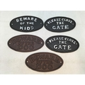 Cast Metal Gate/Door Signs (5). 17cm x 9cm.