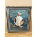 Framed Patsy Farr Oil on Canvas 'Boy on Beach'. Will Require Slight ...
