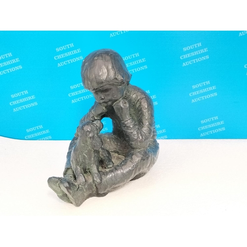 Large Figure of a Sulking Boy with Dog. 23cm High, 24cm x 16cm.