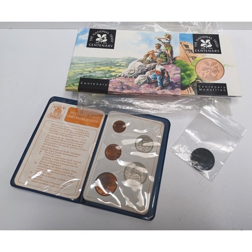NATIONAL TRUST CENTENARY COINS (4), GEORGE III 1807 PENNY & A DECIMAL SET