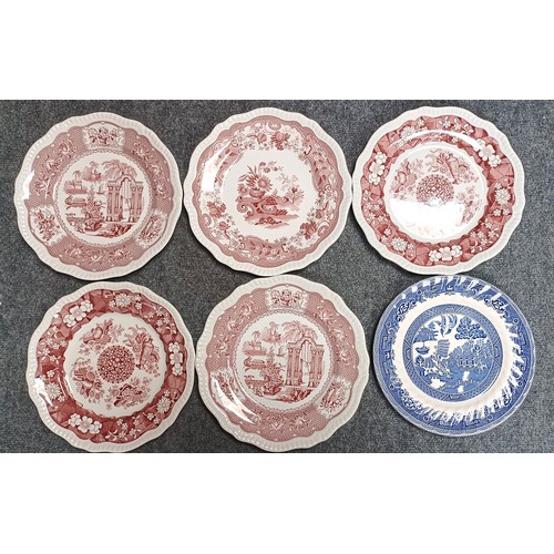 SPODE COLLECTION REGENCY SERIES FIVE PLATES AND MEAKIN WILLOW BLUE AND ...