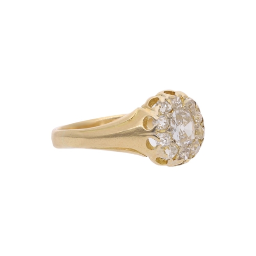 Antique 18ct Gold and Diamond Cluster Ring. HALLMARKS: Marked for 18ct Gold