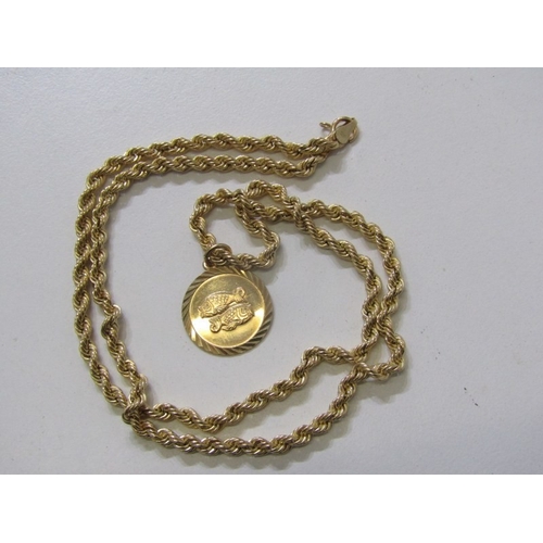 SIGNS OF THE ZODIAC PENDANT, on a rope chain, 9ct yellow gold circular ...