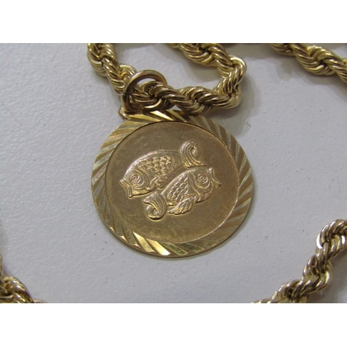 SIGNS OF THE ZODIAC PENDANT, on a rope chain, 9ct yellow gold circular ...