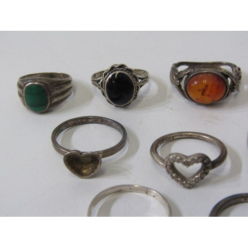 SILVER RINGS, good collection of 14 silver rings, many stone set ...