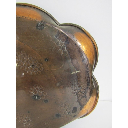 CORNISH COPPER TRAY, a Cornish copper tray with lobed rim, engraved ...