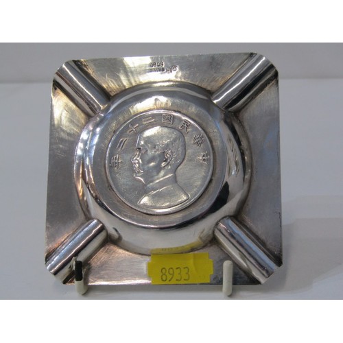 SILVER ASH TRAY, Eastern silver ash tray, with coin inset to centre of ...