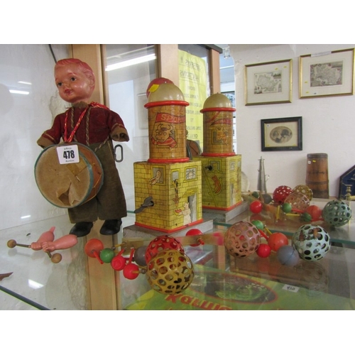 CLOCKWORK TOYS, a vintage clockwork drummer boy toy (damaged) and a ...