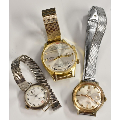 Watches - a vintage oversized Interpol multi year 17 jewel manual wind ...