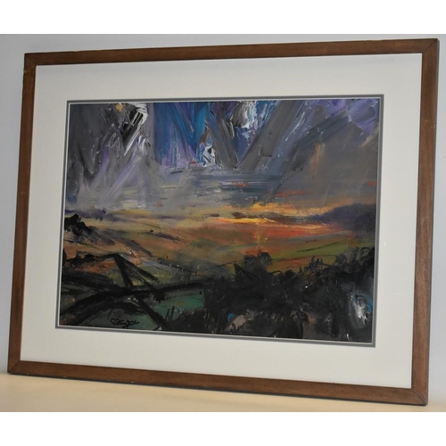 Stephen Stringer Sunset panorama, signed, mixed media, 36cm x 51cm