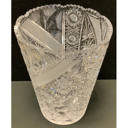 A large 20th century Thistle pattern cut glass vase, tapering ...