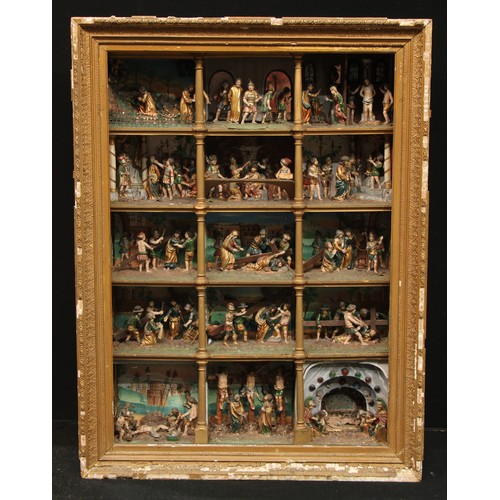 A 19th century giltwood and painted diorama, depicting the Passion of ...