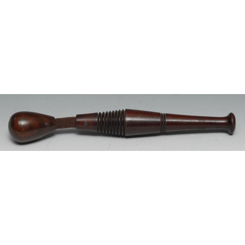 A Victorian lignum vitae life preserver or cosh, urnular head attached ...