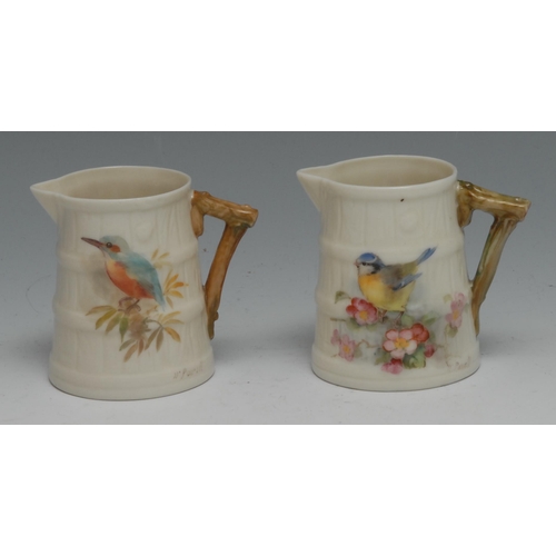 A Royal Worcester coopered barrel shaped jug, painted by W Powell ...