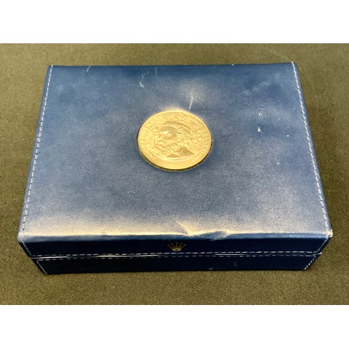 A blue leather watch box, marked Rolex Cellini, no 50 00 08, impressed ...