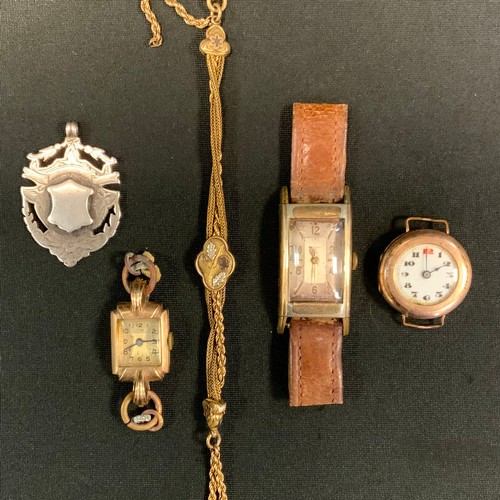 Watches & Jewellery - a Waltham Harbour rolled gold cased tank watch ...