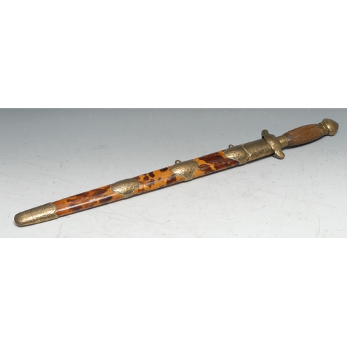 A Chinese jian sword, 42.5cm blade, fluted wooden grip, tortoiseshell ...