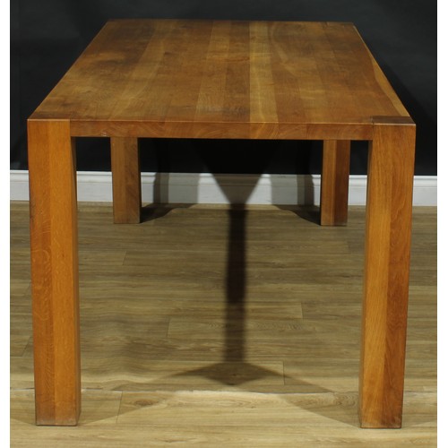 A contemporary oak dining table, rectangular top, square legs, 76cm ...