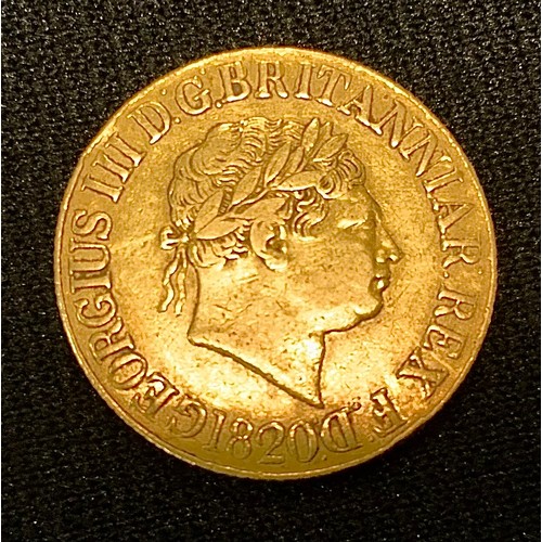 A George III Sovereign, London 1820, GEORGIUS III DG BRITANNIA REX F D ...
