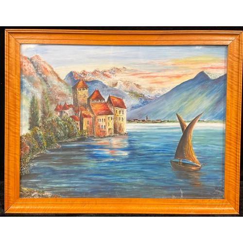 Painting of Lake Garda in Italy. Signed "Maureen Hill, May 1974".