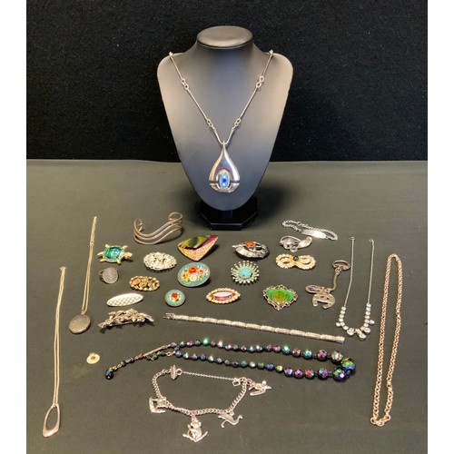 A silver David Scott-Walker heart brooch, others micro mosaic, paste ...