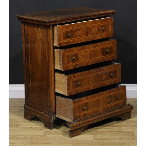 An 18th century German walnut and marquetry chest, of small proportions ...