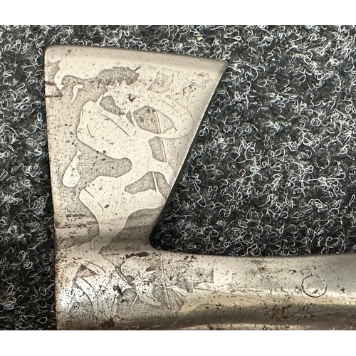 A collection of four hand Axes. Three with leather blade guards. One ...