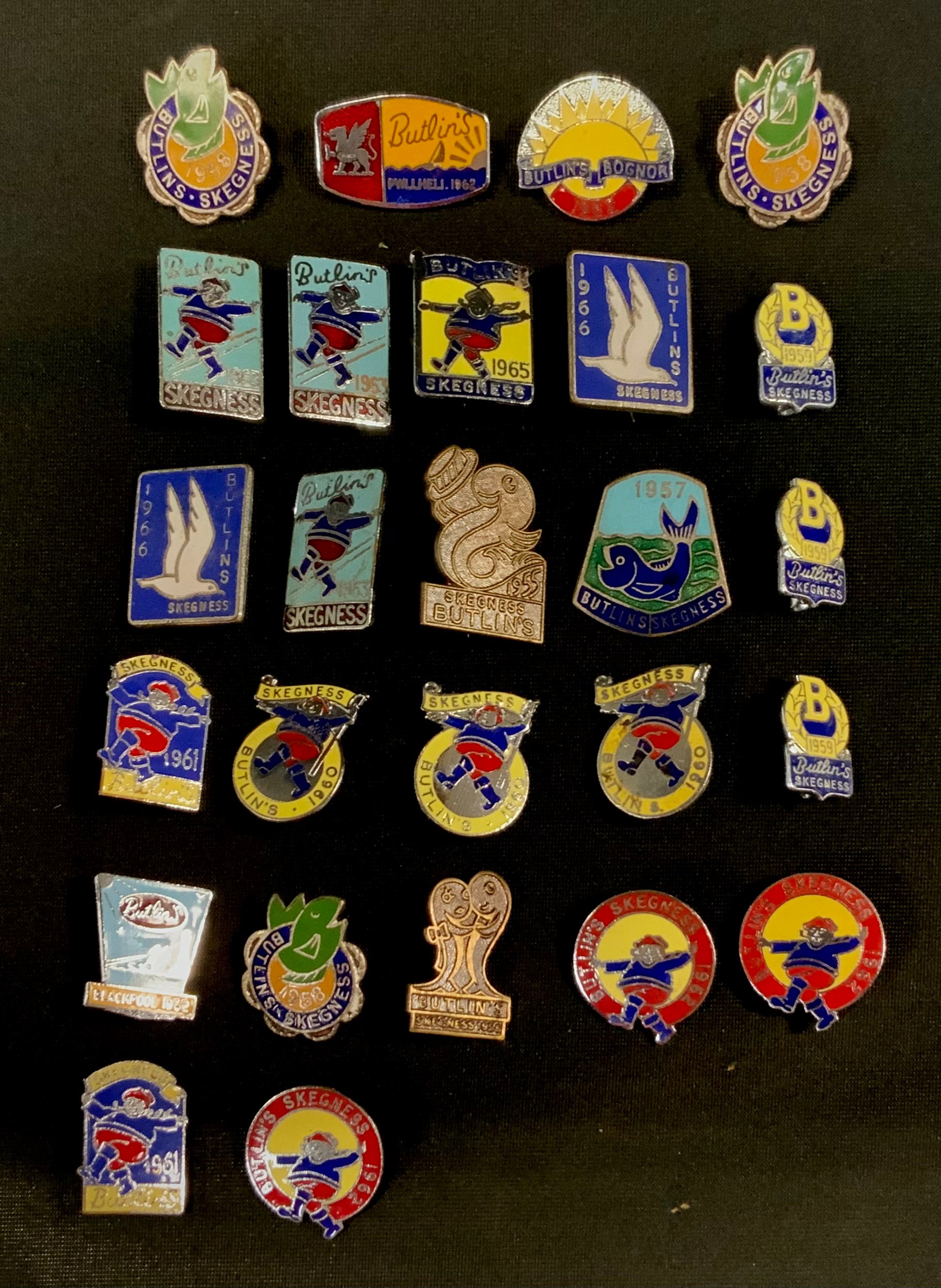 Enamelled badges, Butlins, Skegness 1955, 1956, 1957, 1958, 1959 ...