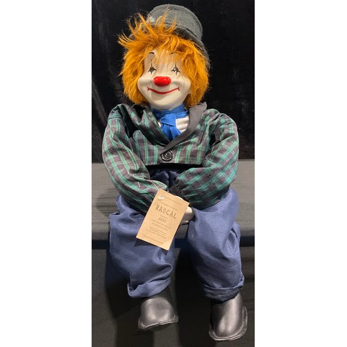 A Hobo Designs 'Rascal' porcelain headed doll, as a clown, posable ...