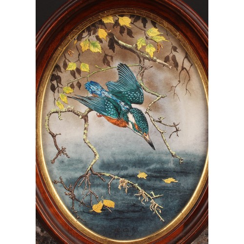Robin Gibbard (1930-2014) a pair, Kingfisher and Heron, signed with ...