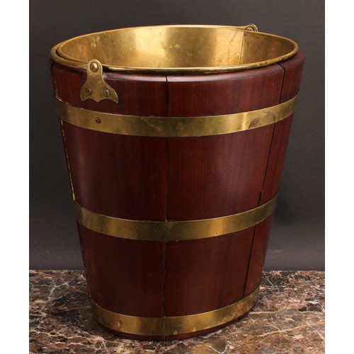 A Dutch brass bound coopered oyster bucket or peat bucket, 47cm high ...