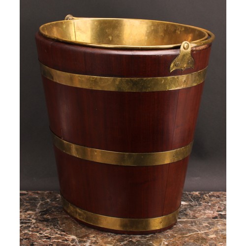 A Dutch brass bound coopered oyster bucket or peat bucket, 47cm high ...